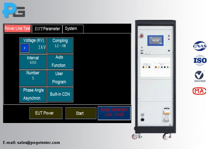 อุปกรณ์กำเนิดไฟฟ้ากระแสสลับ 1.2 / 50μsอุปกรณ์ทดสอบ EMC 10KV แรงดันขาออกวงจรเปิด 20A CDN